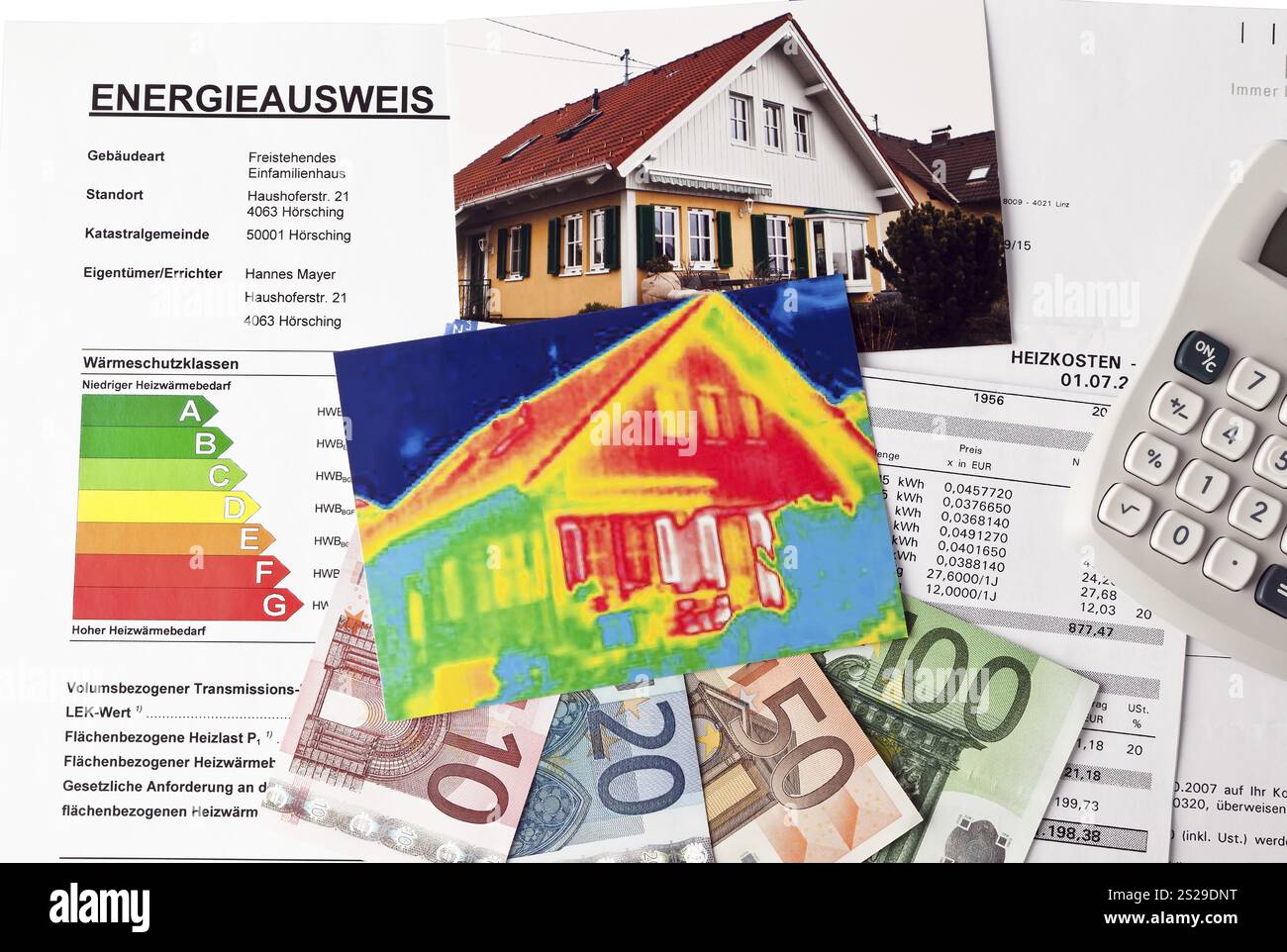 Saving energy through thermal insulation. House photographed with ...