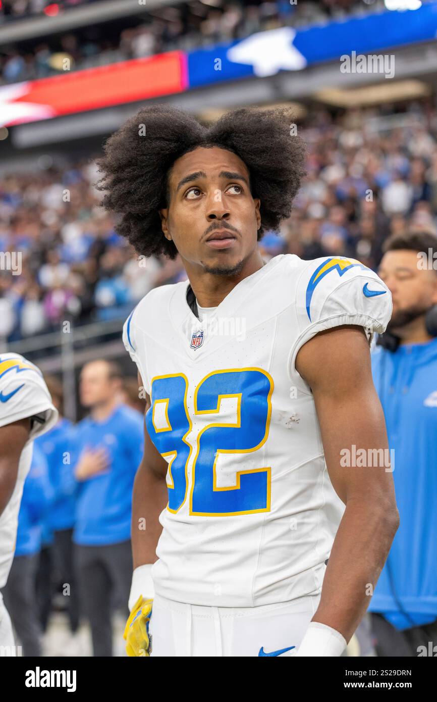 Los Angeles Chargers wide receiver Dez Fitzpatrick (82) stands for the ...