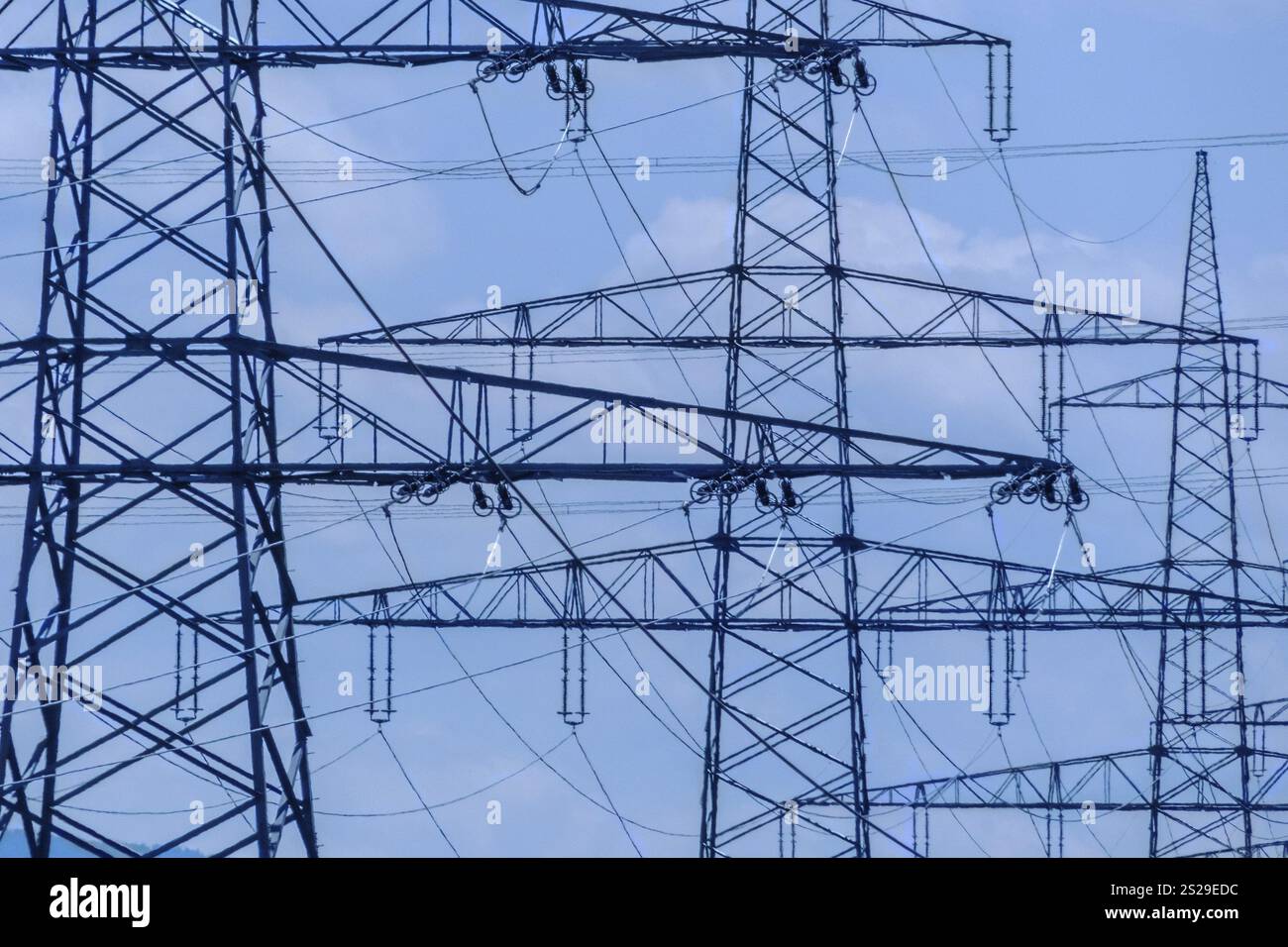 Power line pylons. High-voltage pylons for electric current. Austria ...
