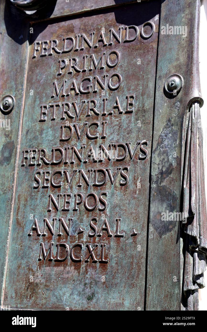 Plaque attached to the equestrian statue of Ferdinand Medici in ...