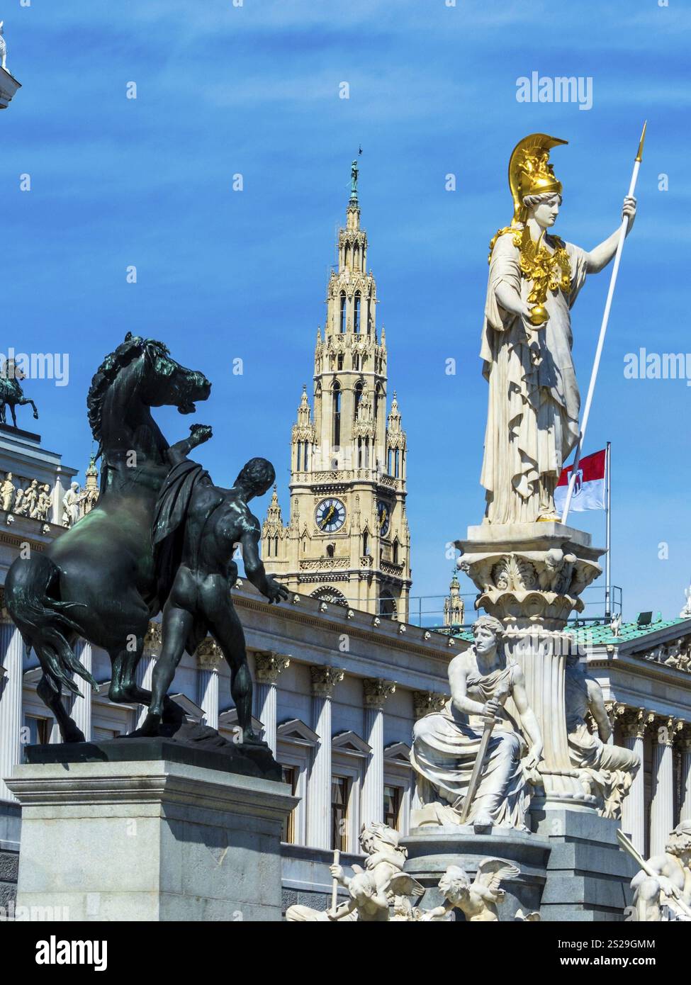 The parliament in Vienna, Austria. With the statue of Pallas Athena ...