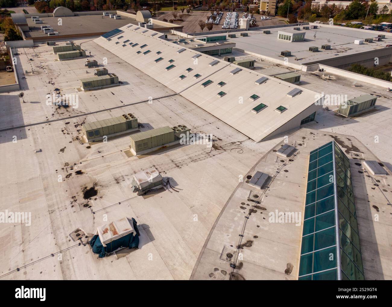 Day Time Drone Images of Large Commercial Building With a TPO Roof and ...