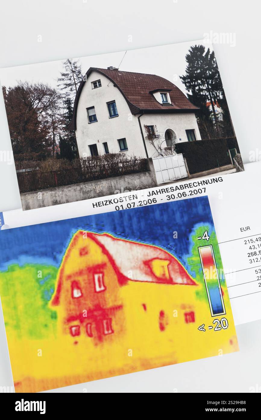 Saving energy through thermal insulation. House photographed with ...