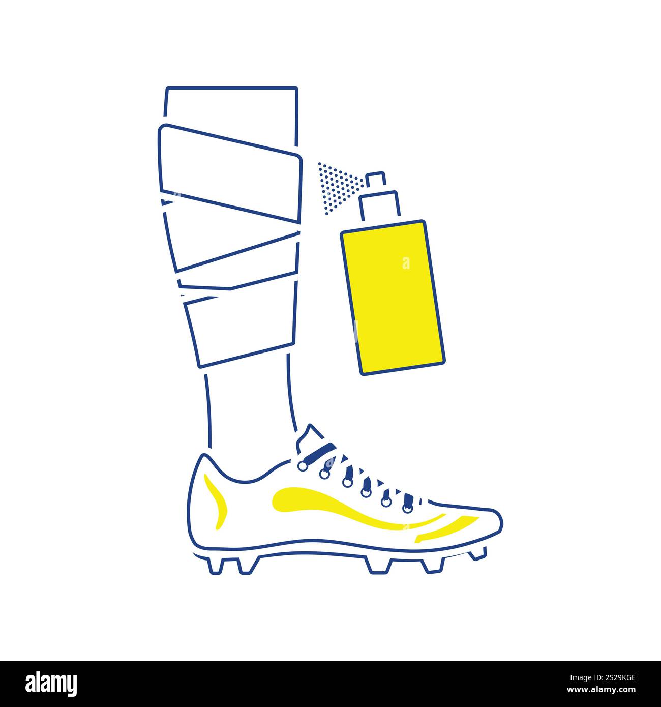 Icon of football bandaged leg with aerosol anesthetic. Thin line design ...