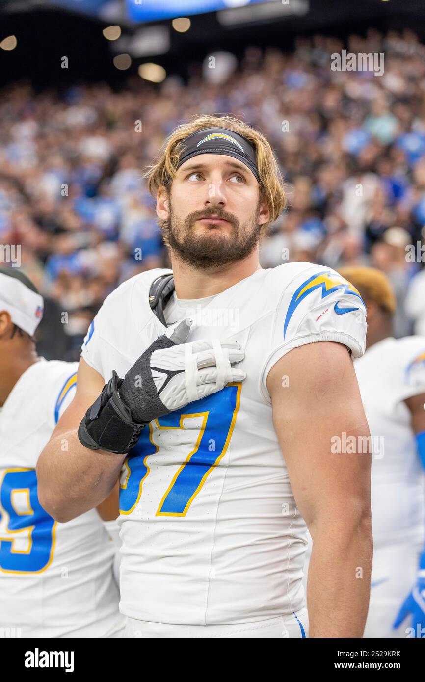 Los Angeles Chargers linebacker Joey Bosa (97) stands for the national ...