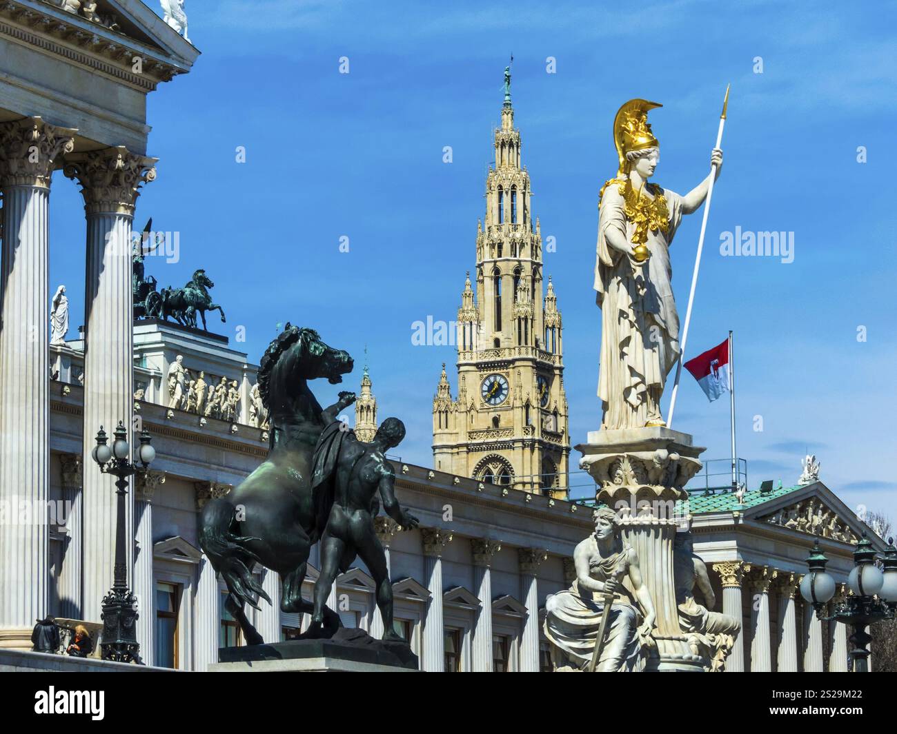 The parliament in Vienna, Austria. With the statue of Pallas Athena ...