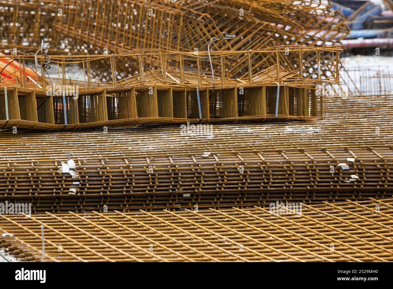 On a construction site there are steel grids to reinforce the bentonite ...