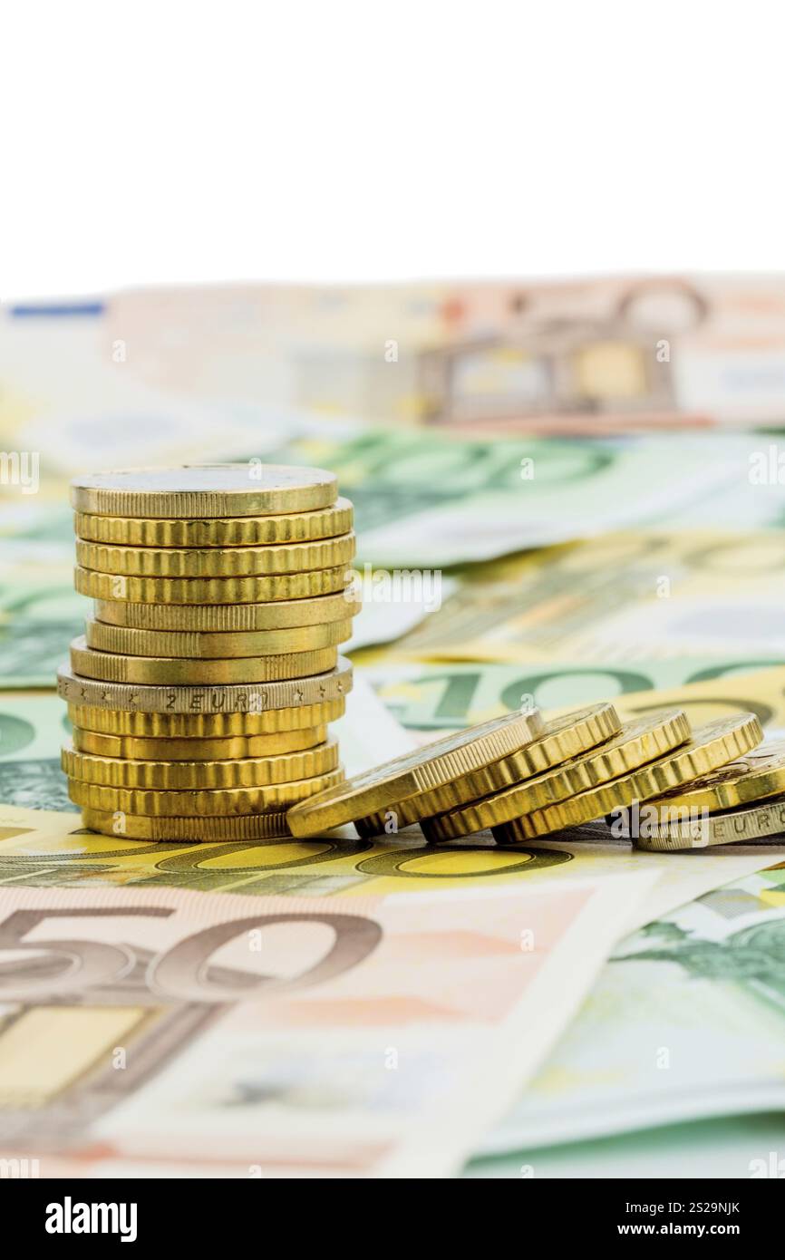 Single stack of coins, lying coins, symbolic photo for capital ...