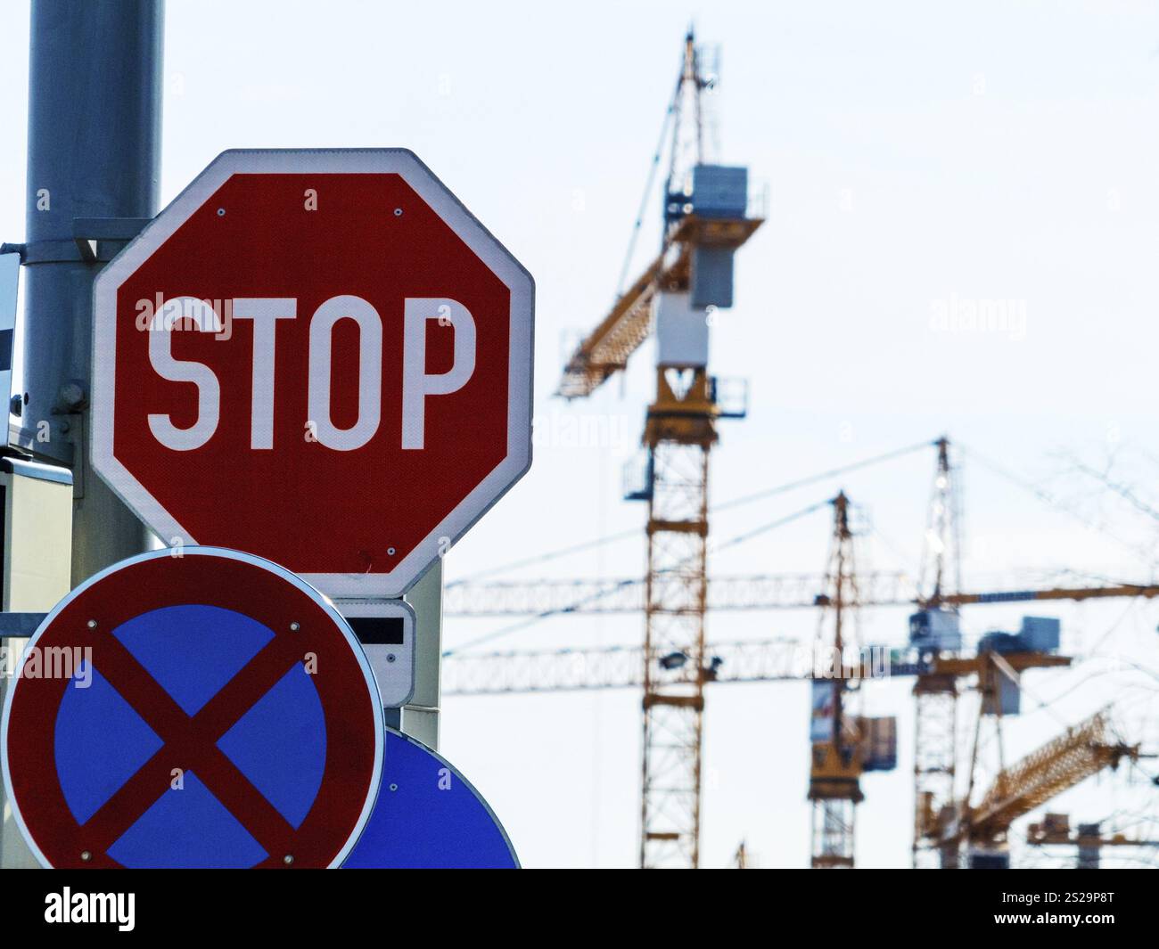 A traffic light shows red. Symbolic photo for stop, exit and danger ...
