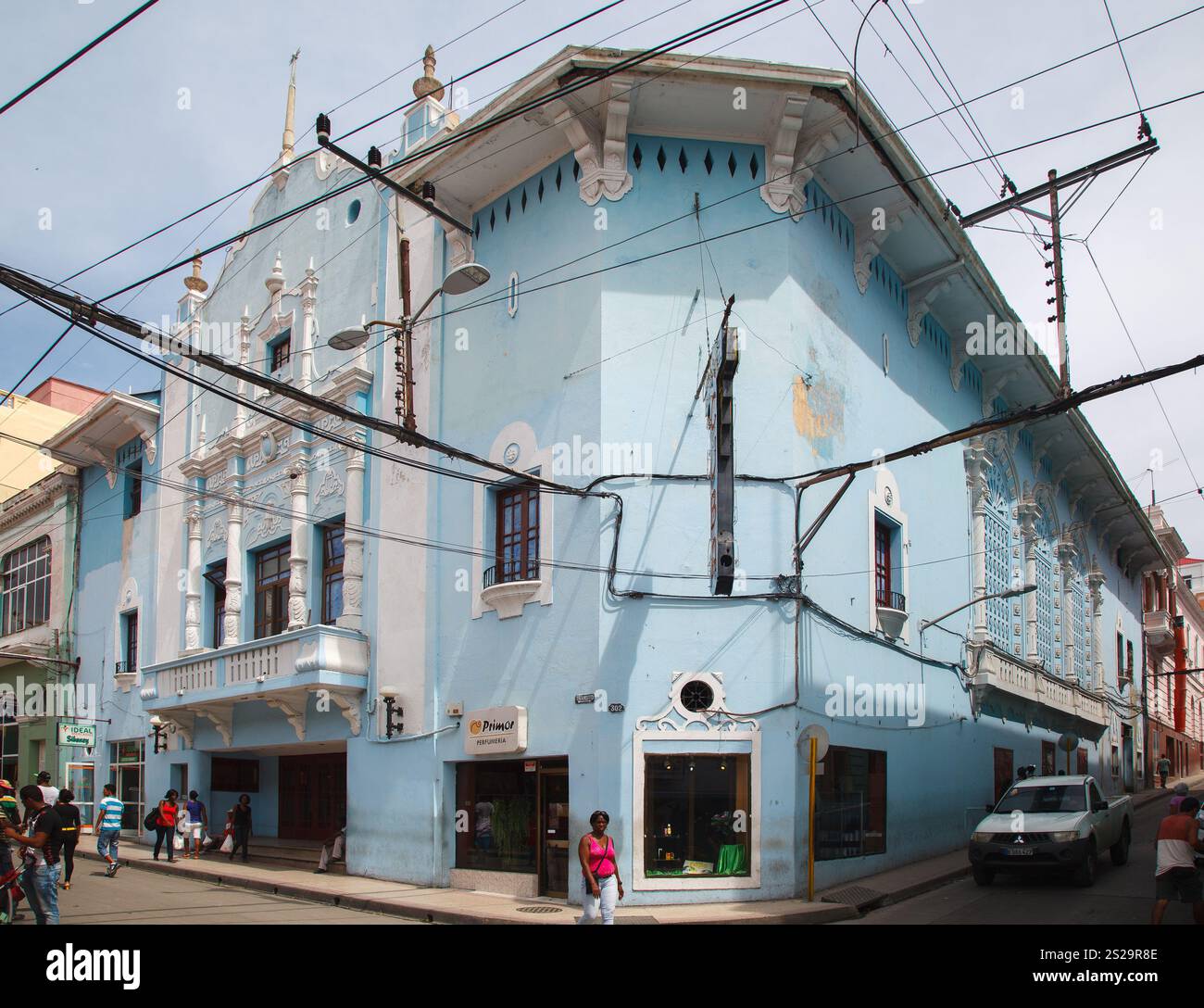 A Typical tradiional ornate colonial house in a street of Santiago de ...
