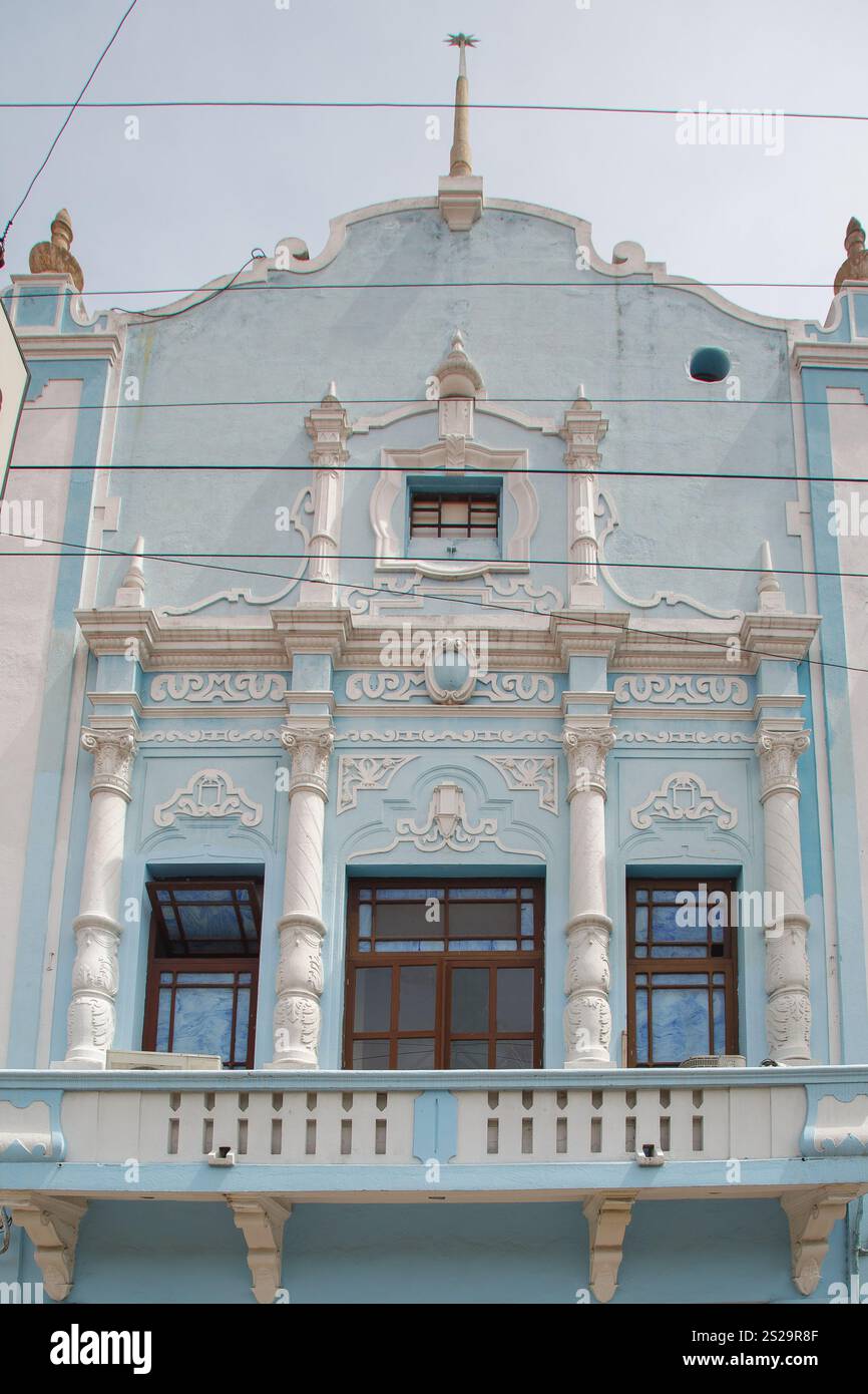 A Typical tradiional ornate colonial house in a street of Santiago de ...