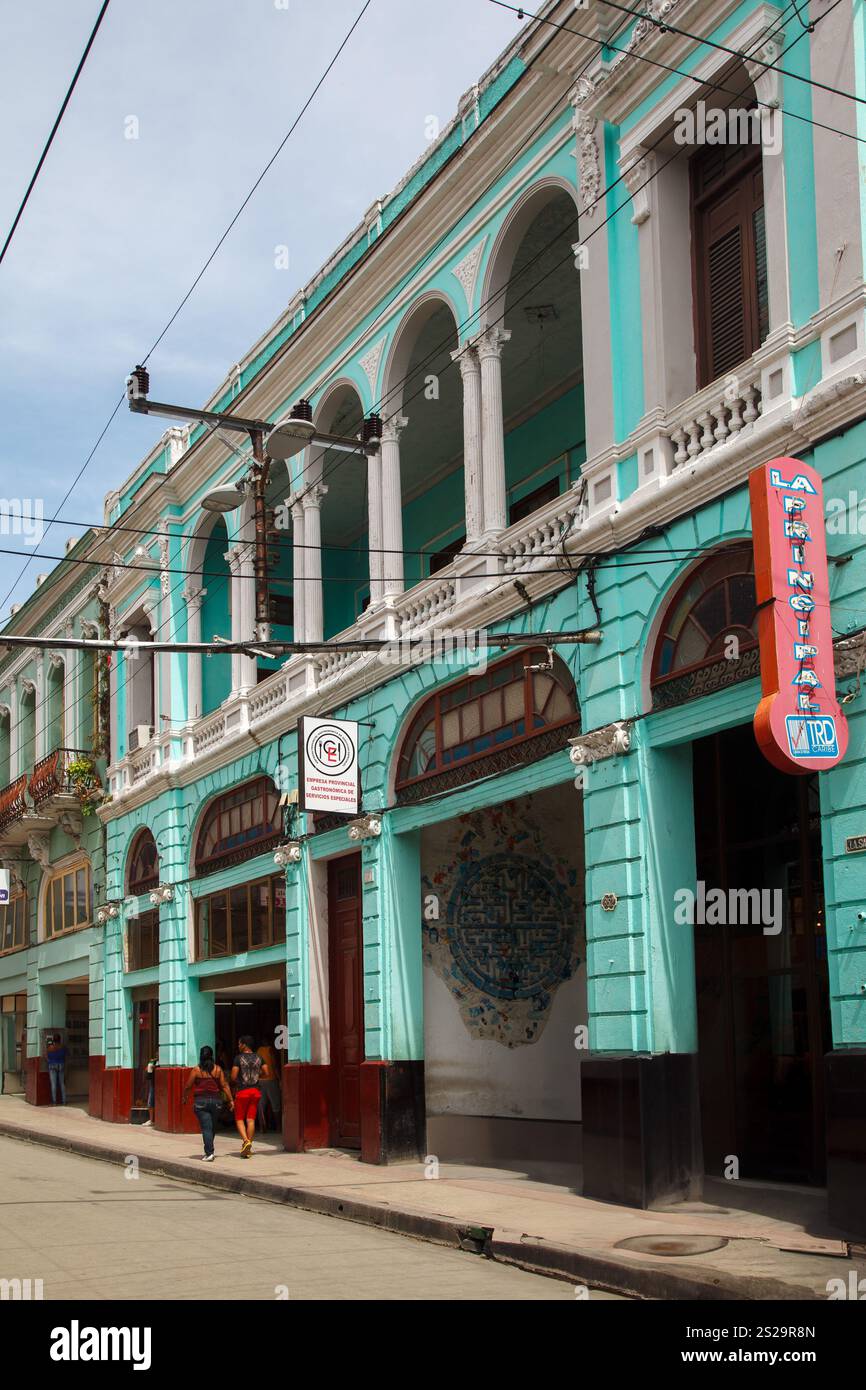 A Typical tradiional ornate colonial house in a street of Santiago de ...