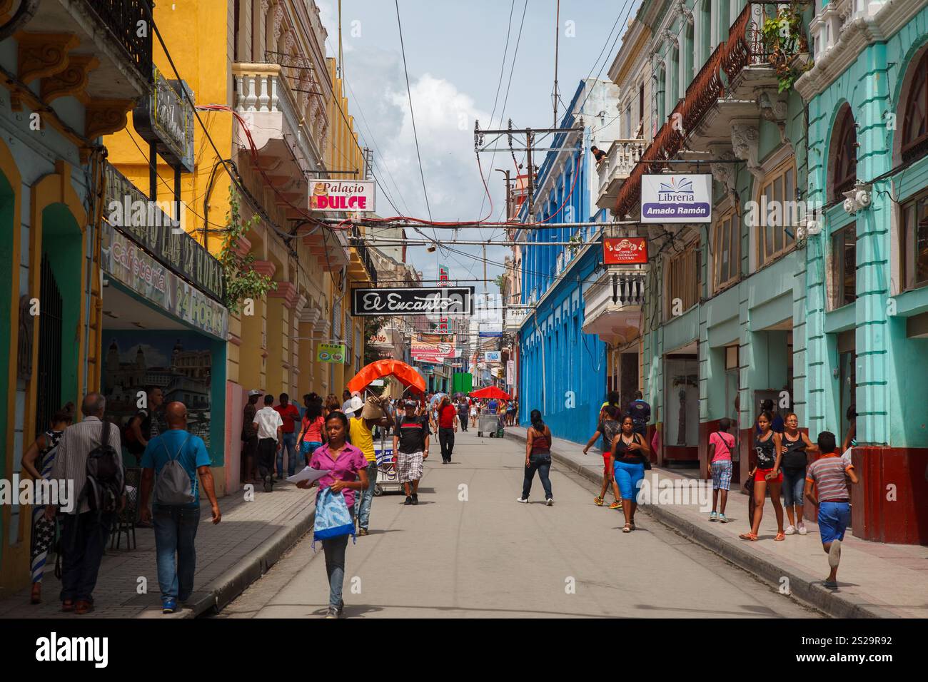 A Typical tradiional ornate colonial house in a street of Santiago de ...