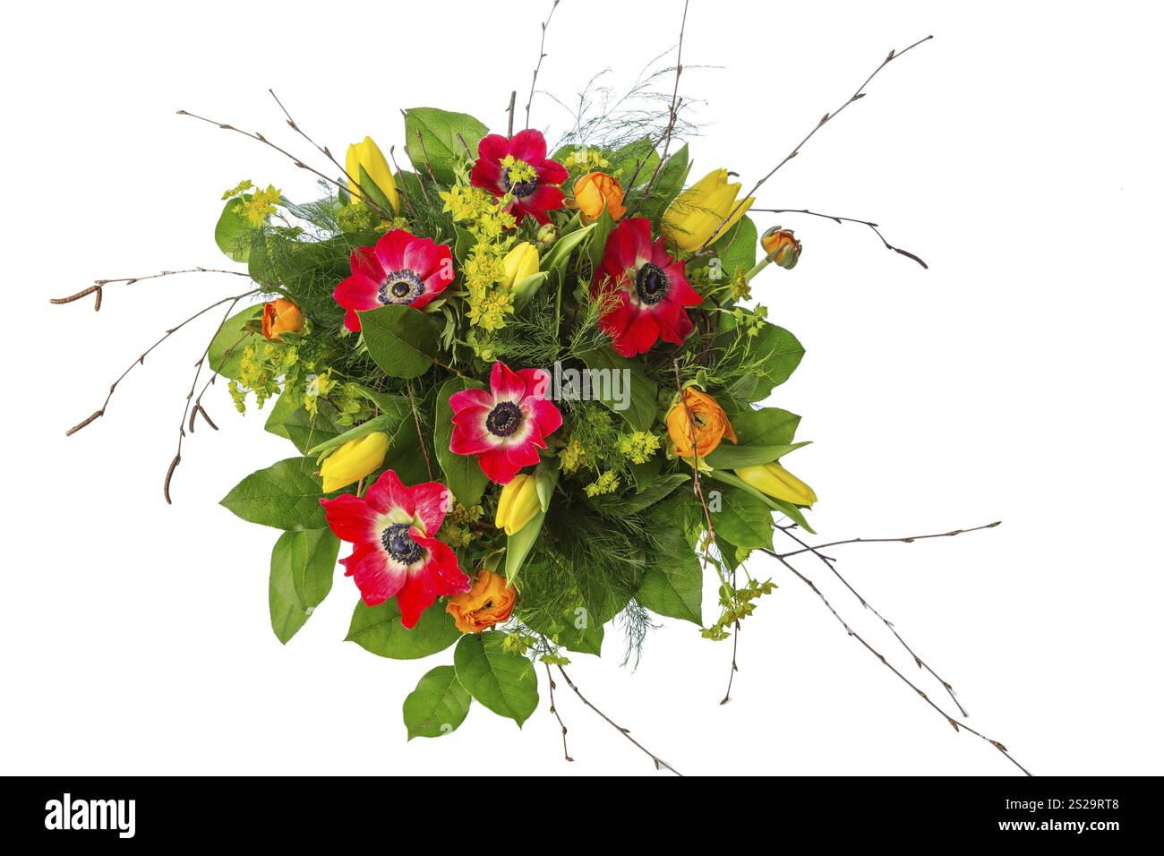A colourful bouquet of spring flowers on a white background. Austria ...