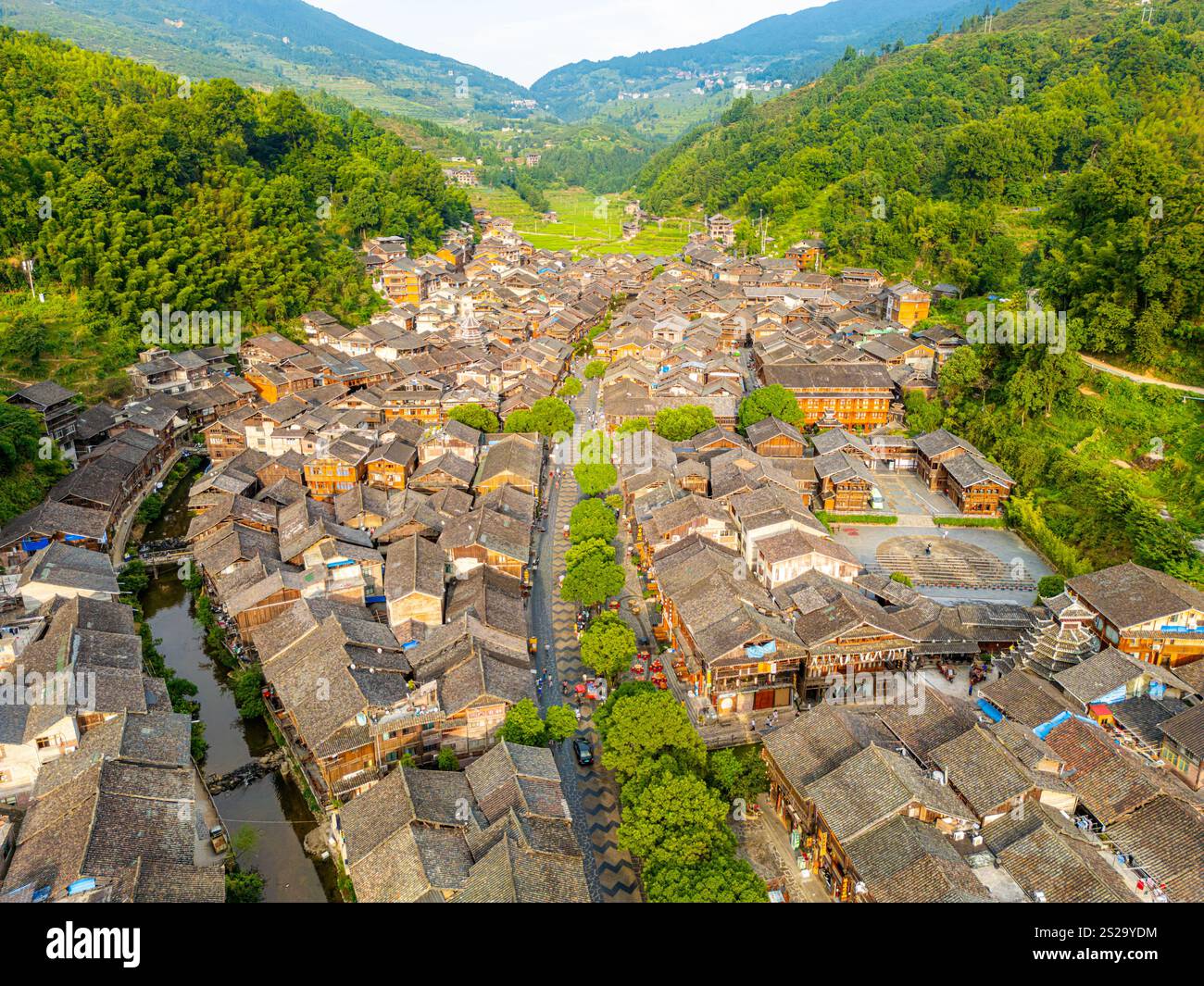 The sunset over Tang'an Dong Village in Zhaoxing Township, Liping ...