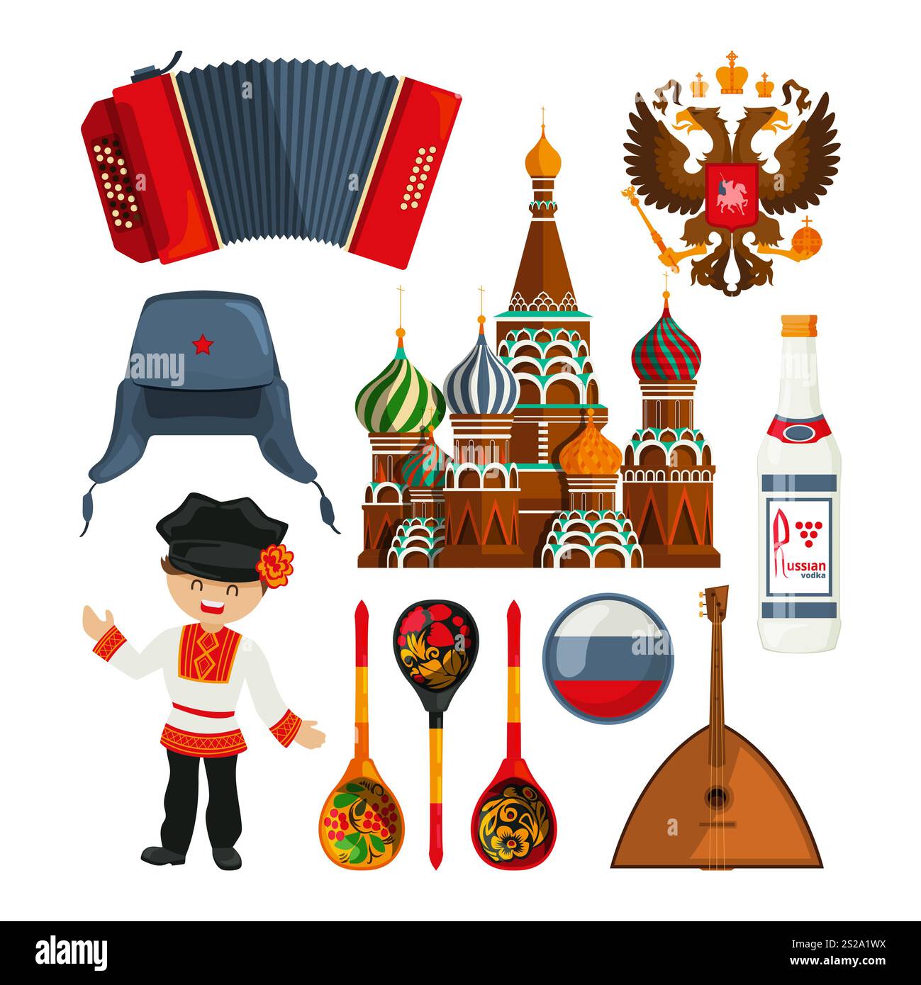 Russian landmarks and different traditional symbols. Vector russia ...