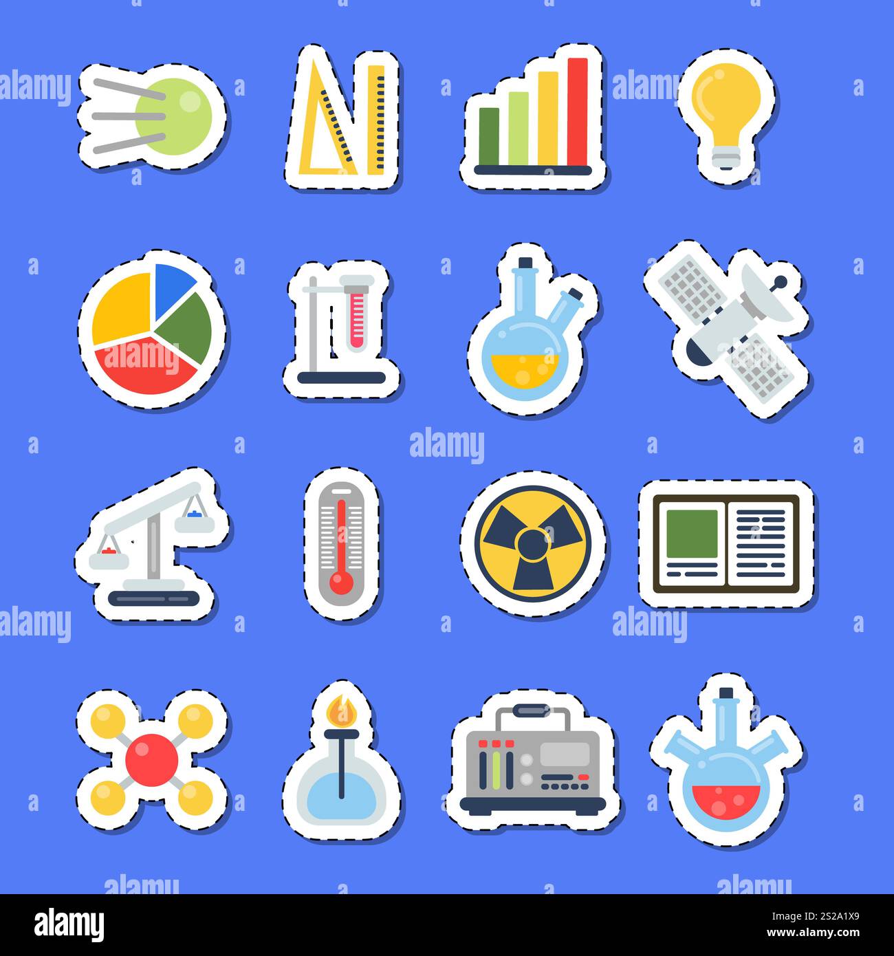 Vector flat style science icons stickers with shadows set. Science ...