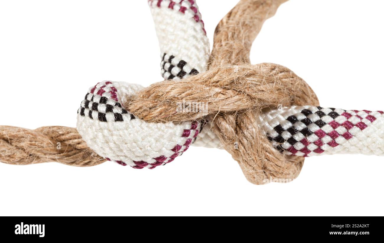 grass knot joining two ropes close up isolated on white background ...
