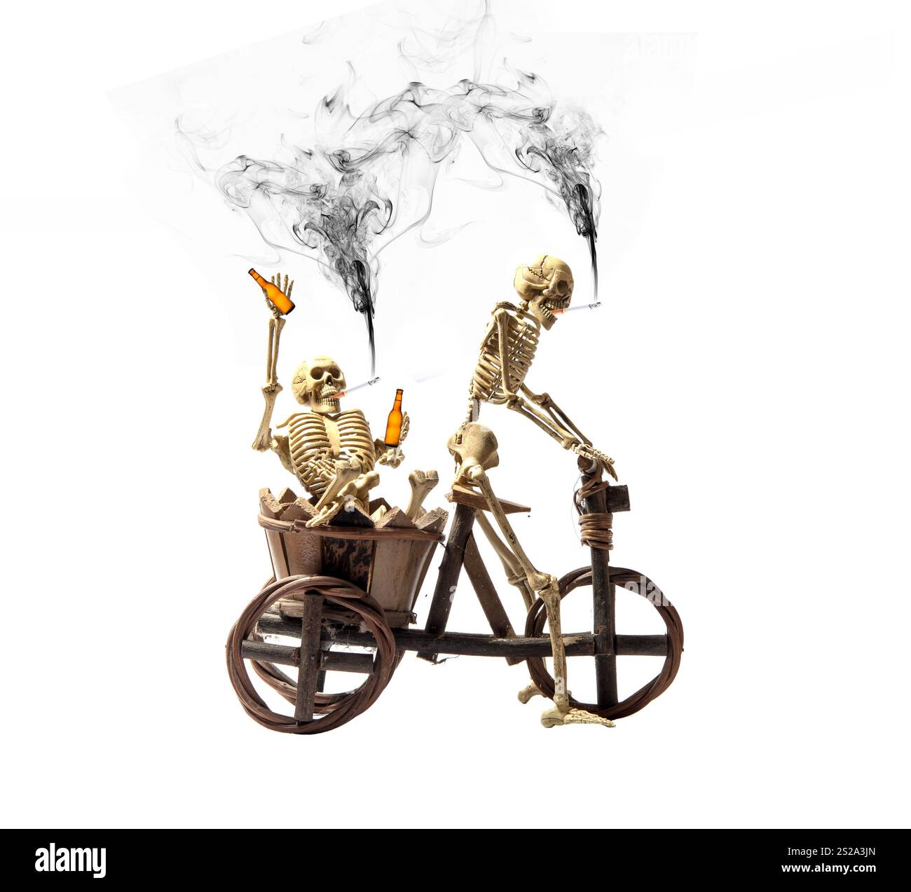 Skeleton driving drunk and smoke Stock Photo - Alamy