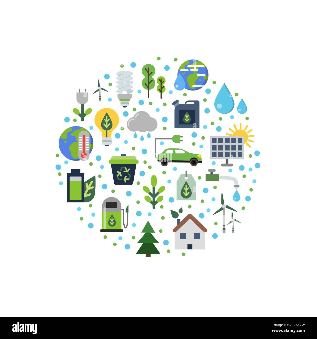 Vector ecology flat icons gathered in circle illustration. Eco energy ...