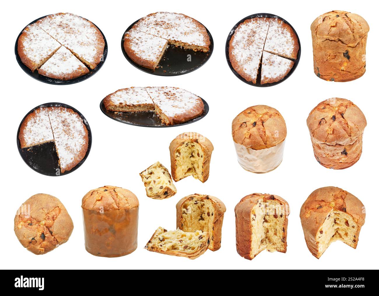 set from italian Pine Nuts and Panettone Easter Cakes isolated on white ...