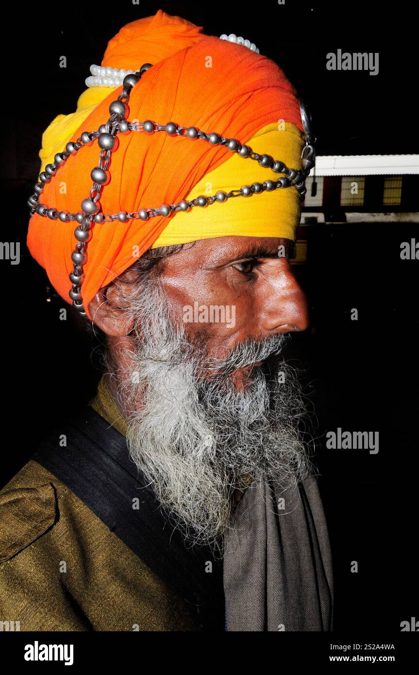 Portrait of a Sikh Nihang taken at the train station in Lucknow, India ...