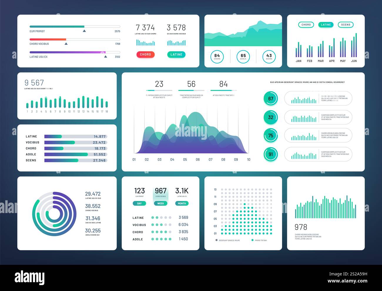 Infographic dashboard template. Simple green blue design of interface ...
