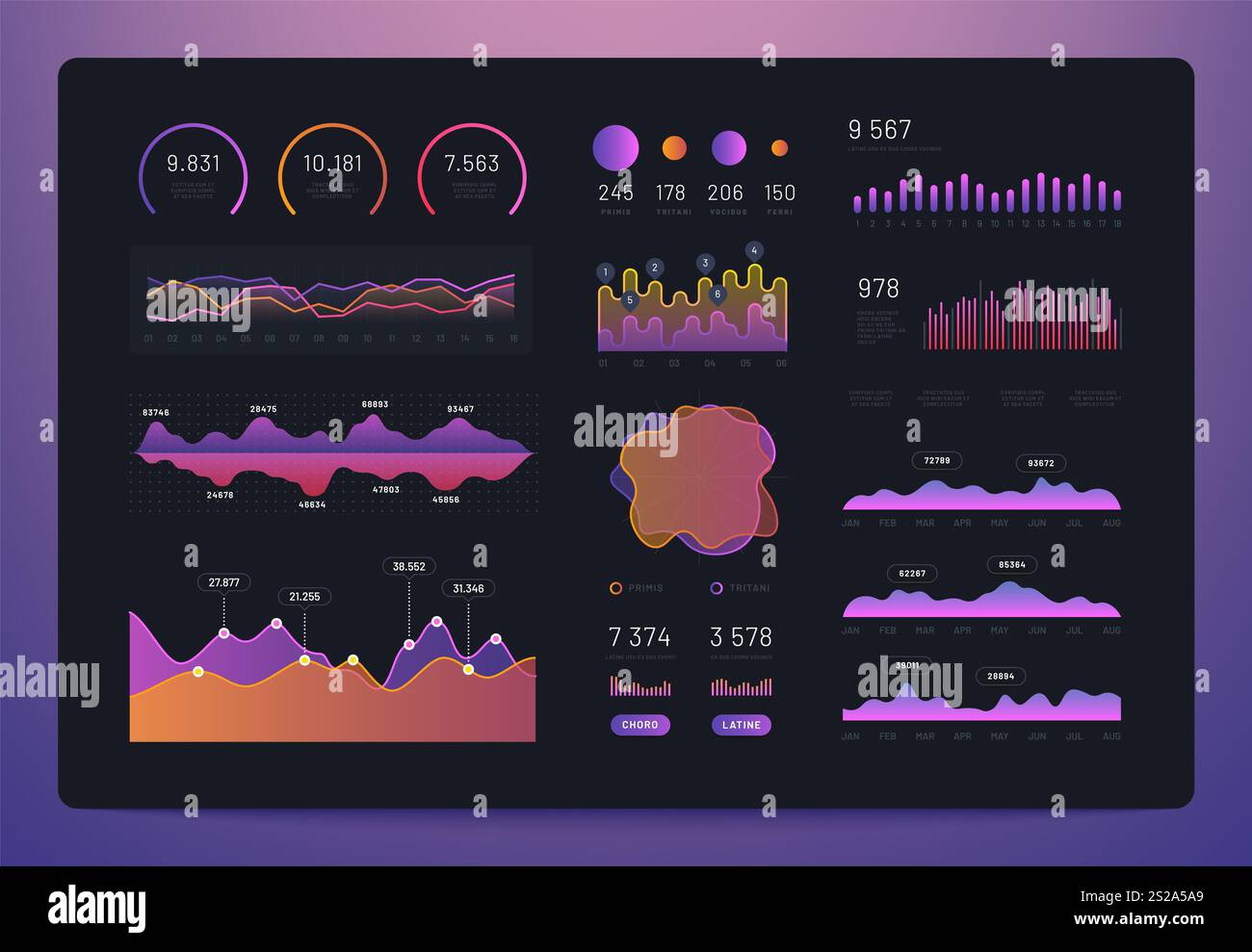 Infographic dashboard. Trading platform with statistics graphs ...