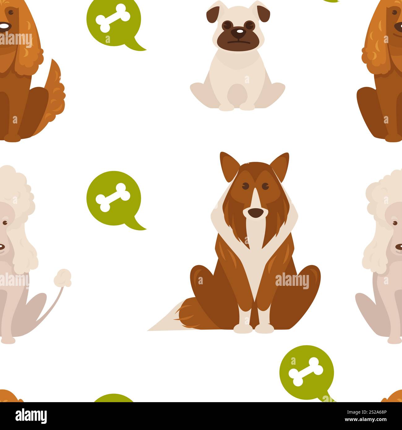 Dog types and breeds canine animals seamless pattern isolated on white ...