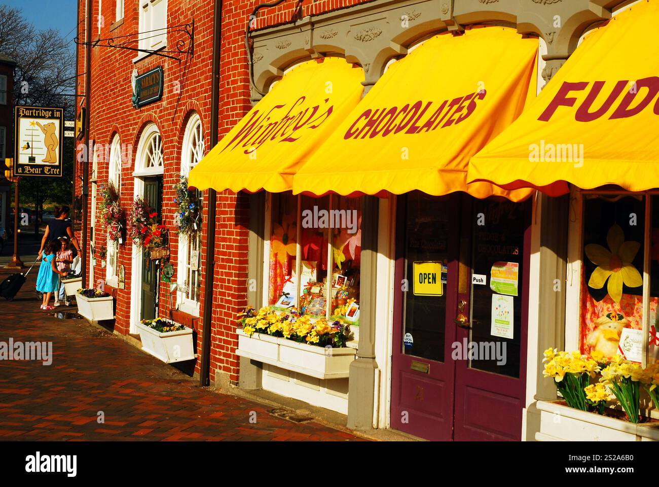 A chocolatier and candy shop sets up canopies that match the early ...