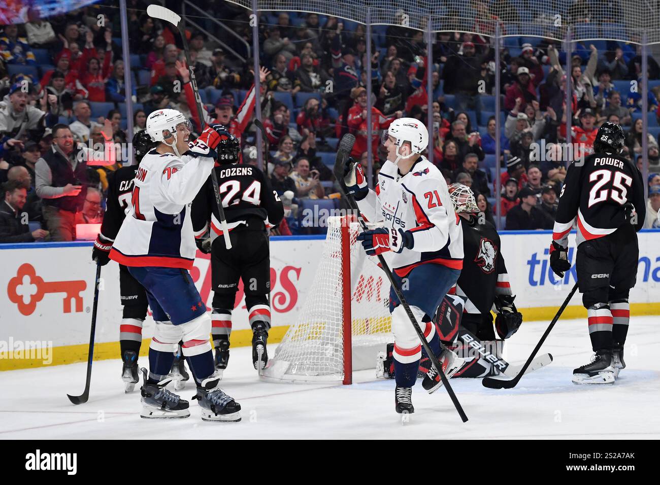 Washington Capitals center Aliaksei Protas (21) celebrates with ...