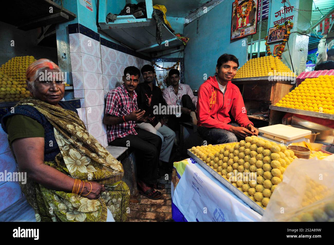 A shop selling laddu, a typical Indian sweet popular around Hindu ...