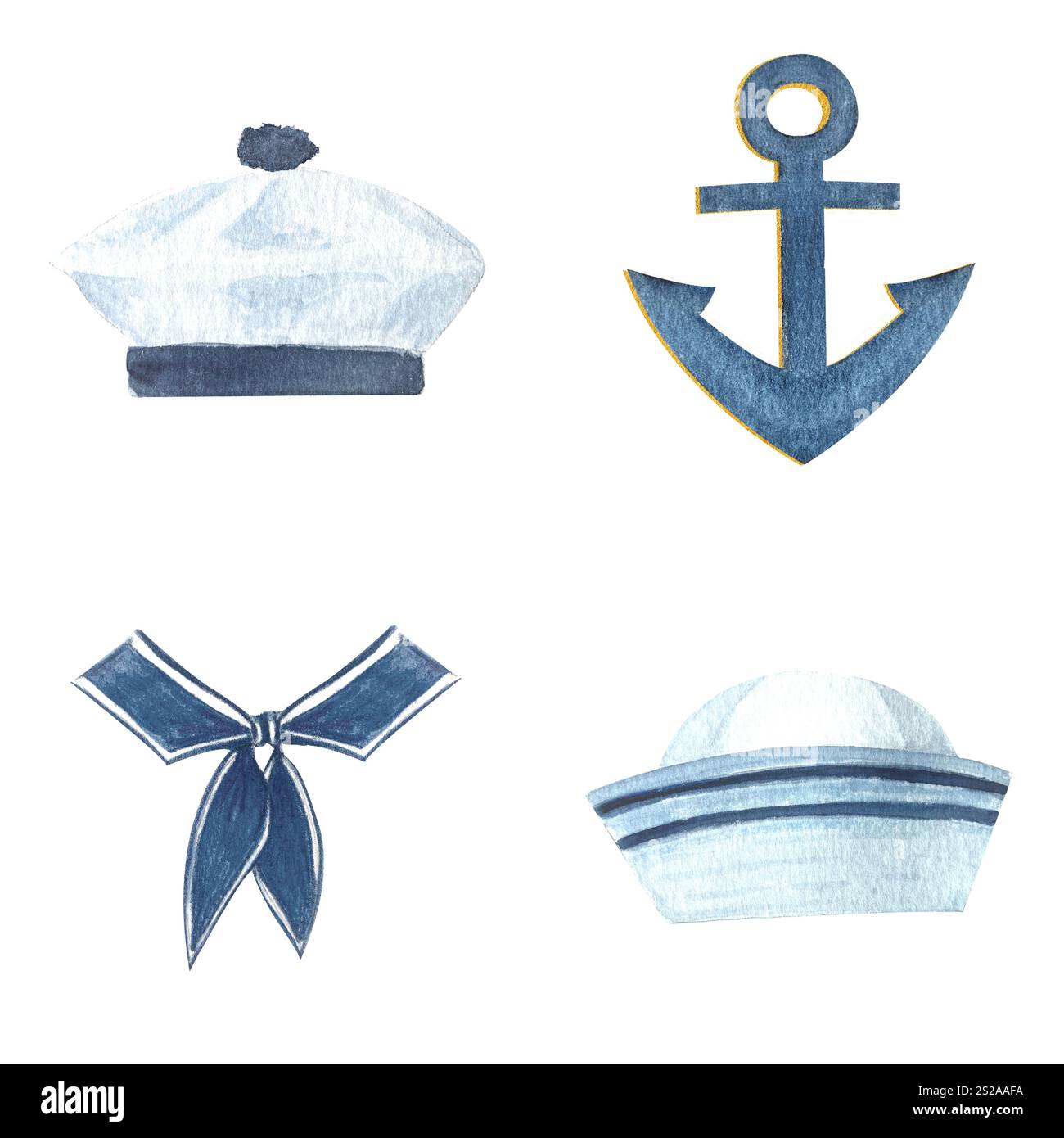 Tarpaulin, sailor hat, collar, anchor watercolor hand painted ...