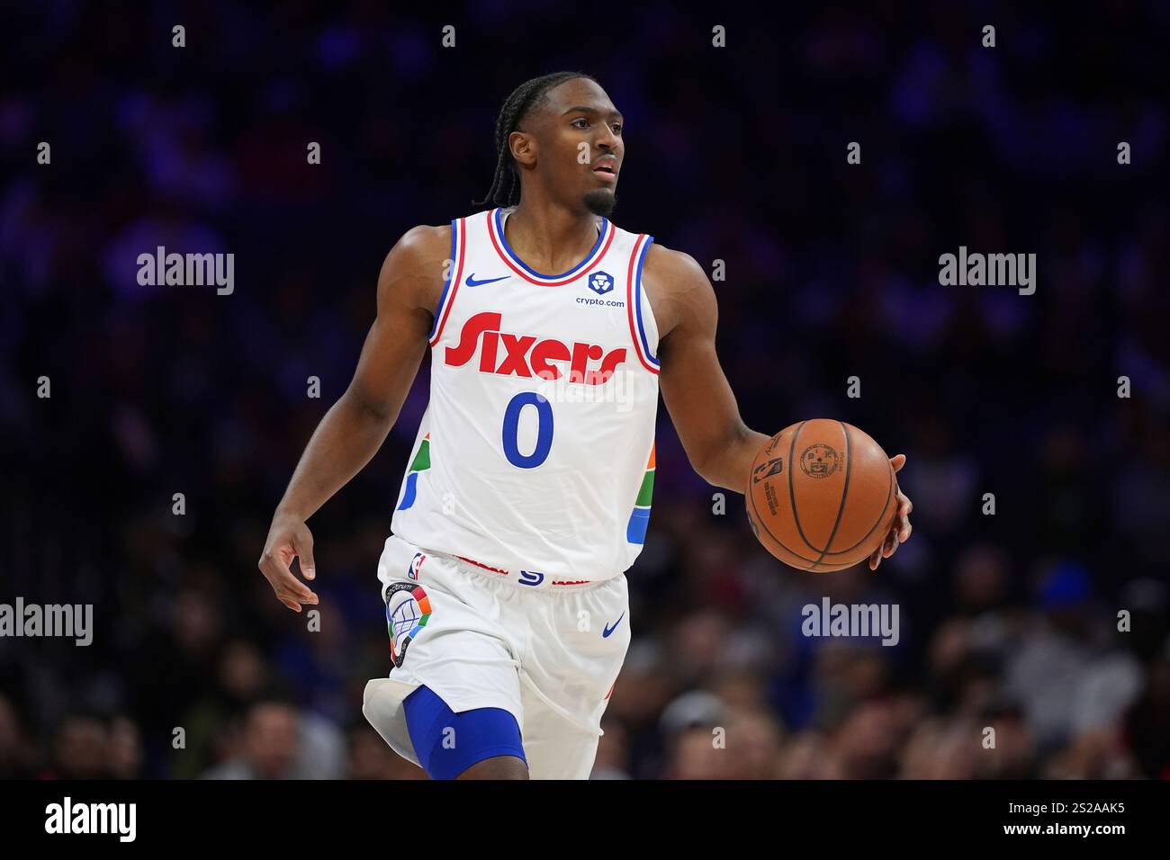 Philadelphia 76ers' Tyrese Maxey plays during an NBA basketball game ...