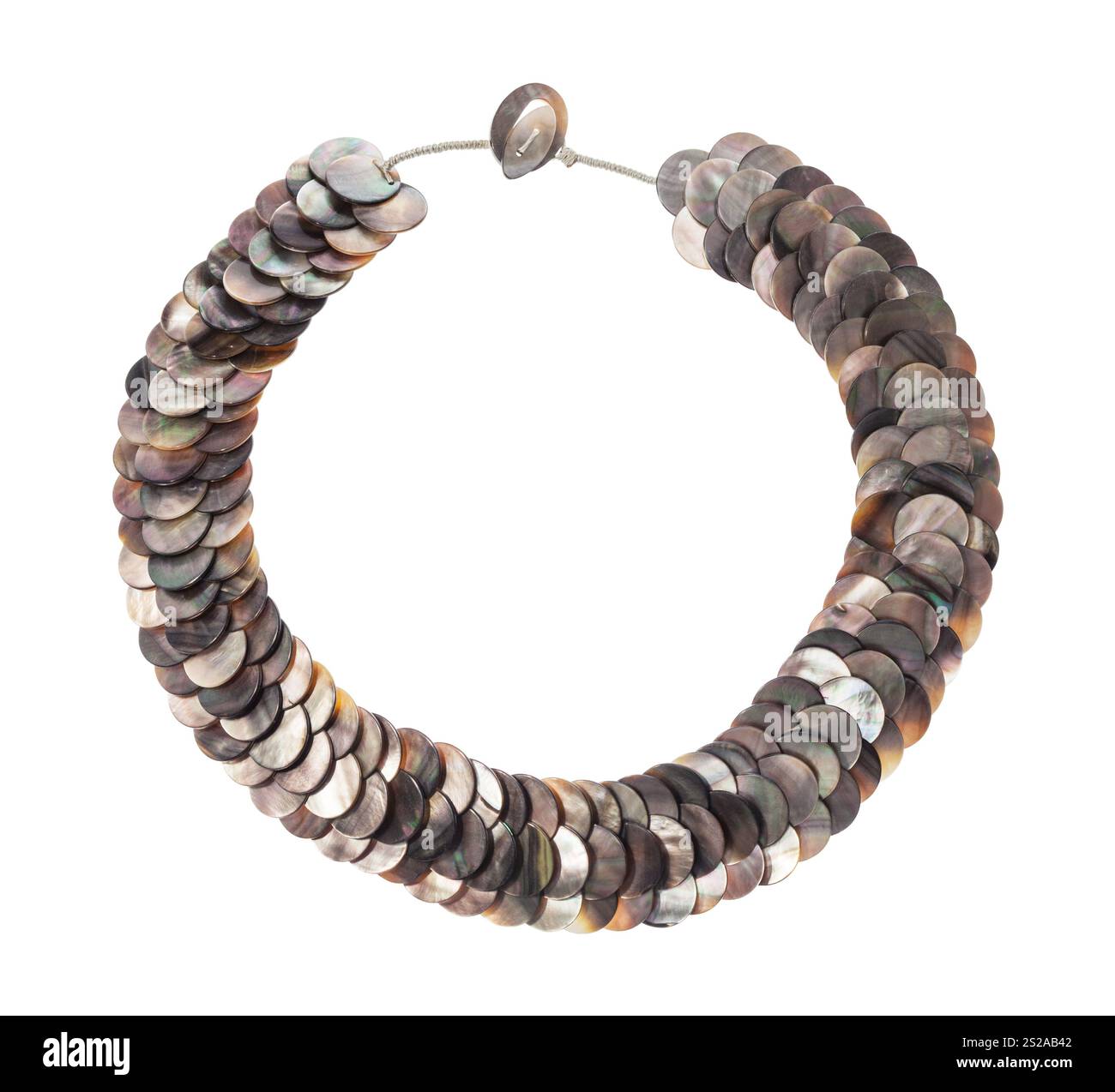 top view of necklace from polished natural nacre discs isolated on ...