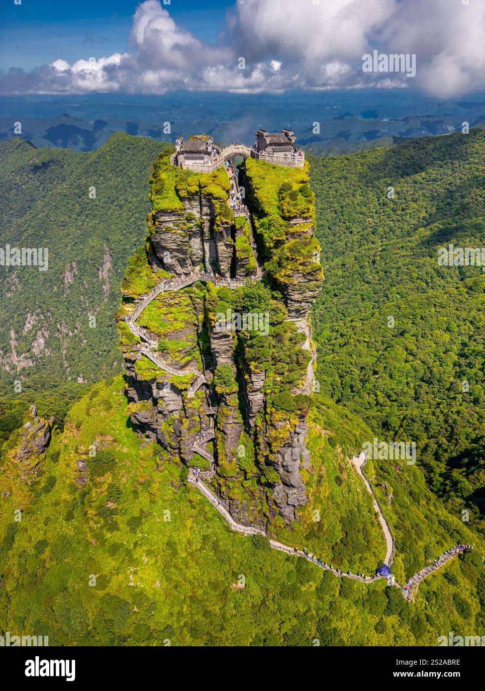 Aerial of the Fanjingshan or Mount Fanjing, located in Tongren, Guizhou ...