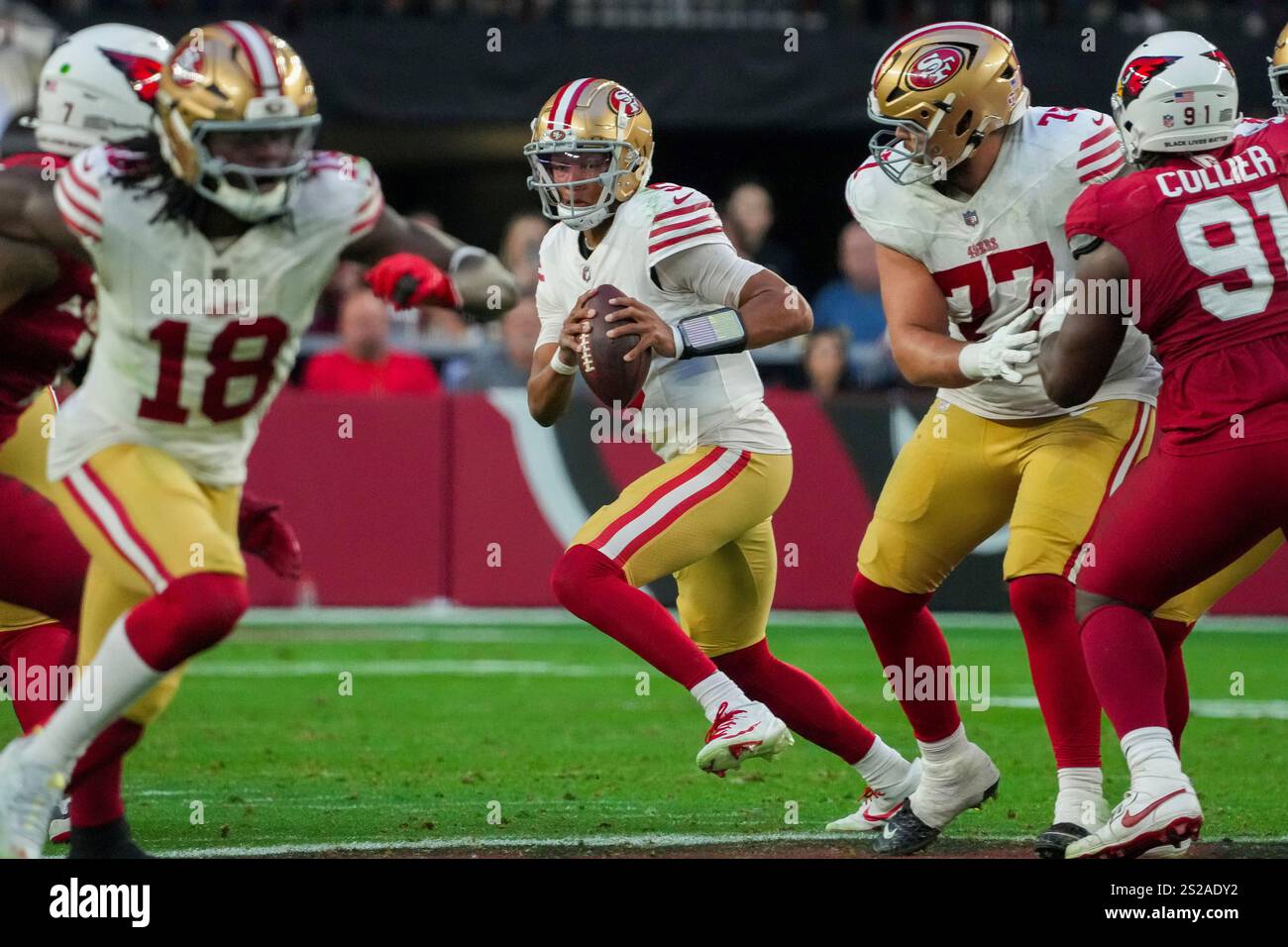 San Francisco 49ers quarterback Joshua Dobbs (5) during their NFL ...