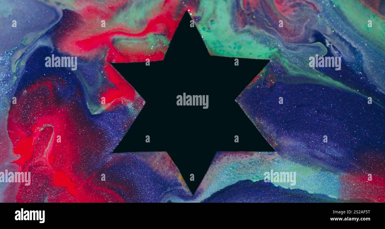 Star overlay. Gleaming liquid. Defocused purple red multicolor black ...