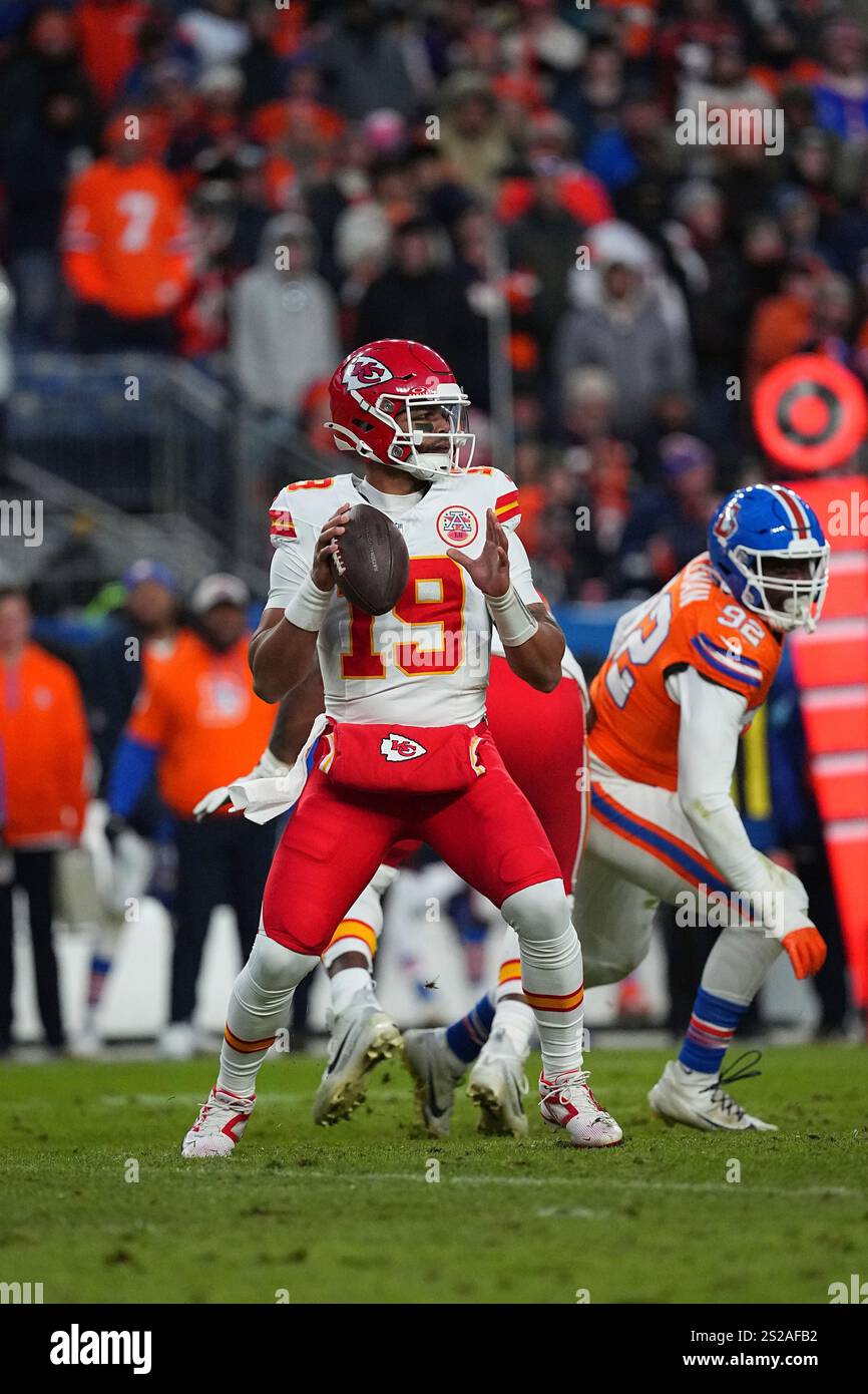 Kansas City Chiefs quarterback Chris Oladokun runs a play against the Denver Broncos during an ...