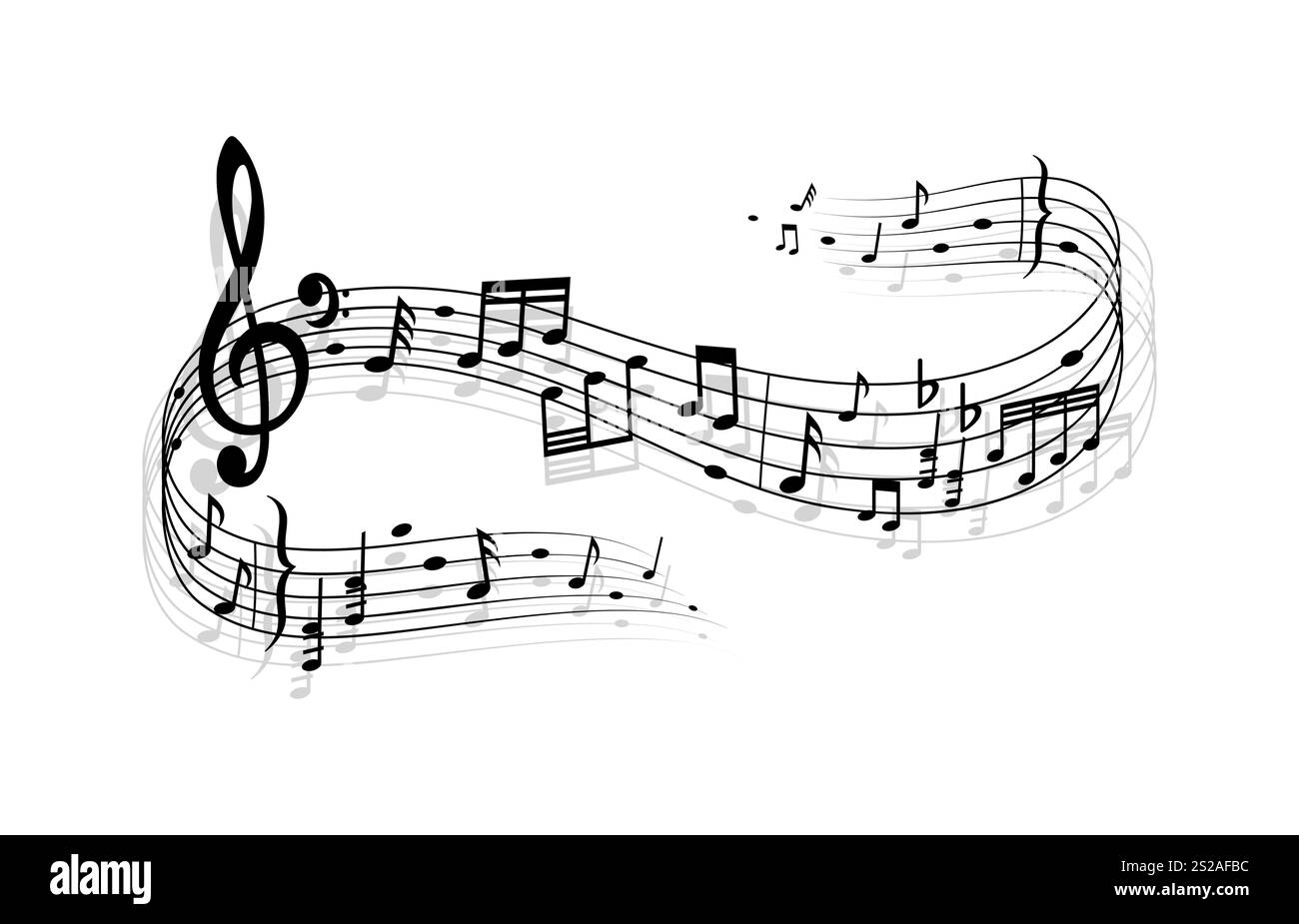 Music song wave with treble notes and clef symbol. Symphony harmony ans ...