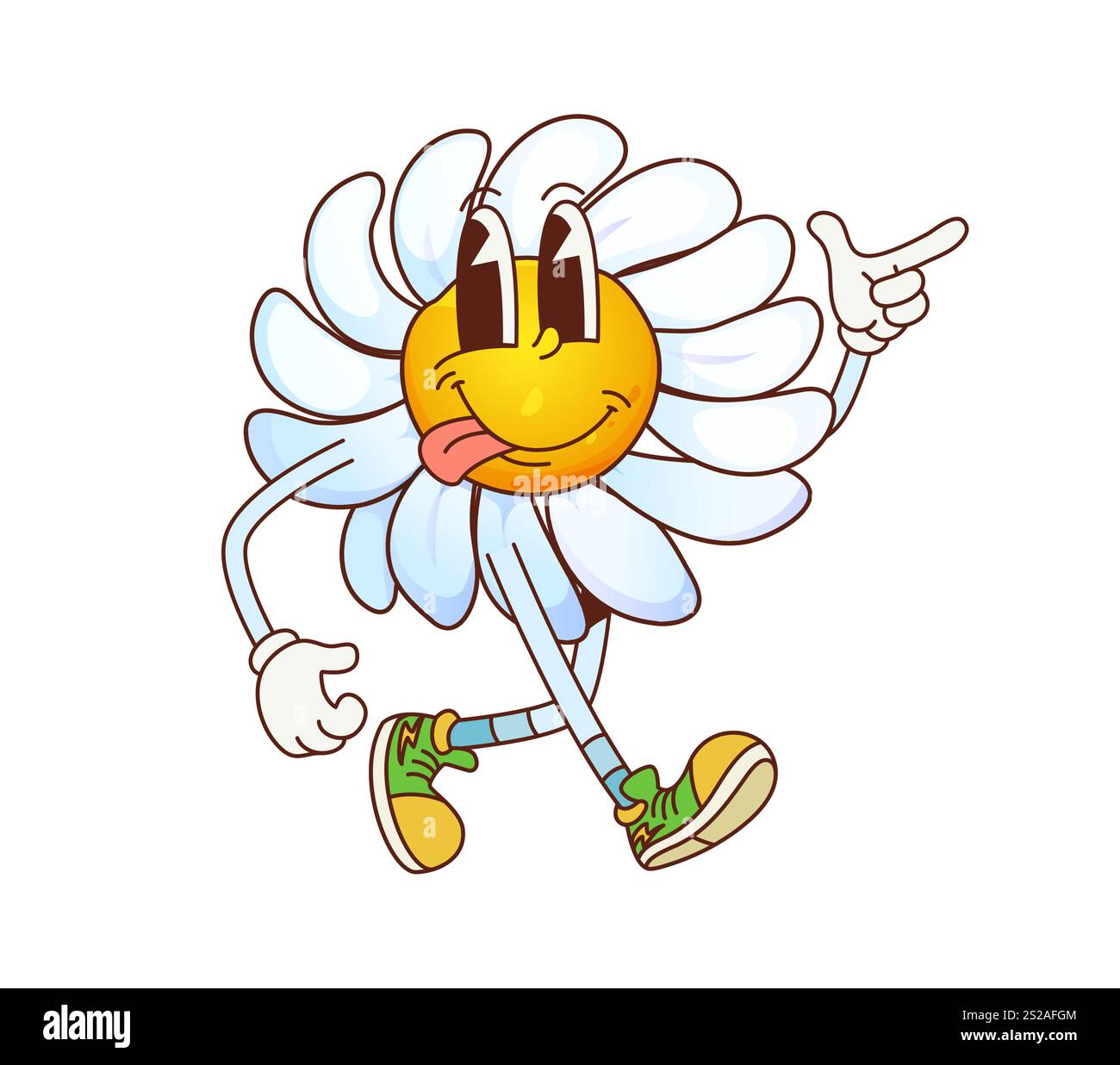 Groovy daisy chamomile flower, retro cartoon character with funny face ...