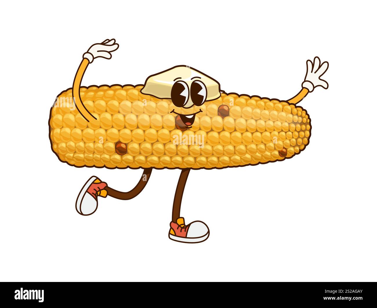 Cartoon groovy corn cereal Thanksgiving character. Vegetarian food ...