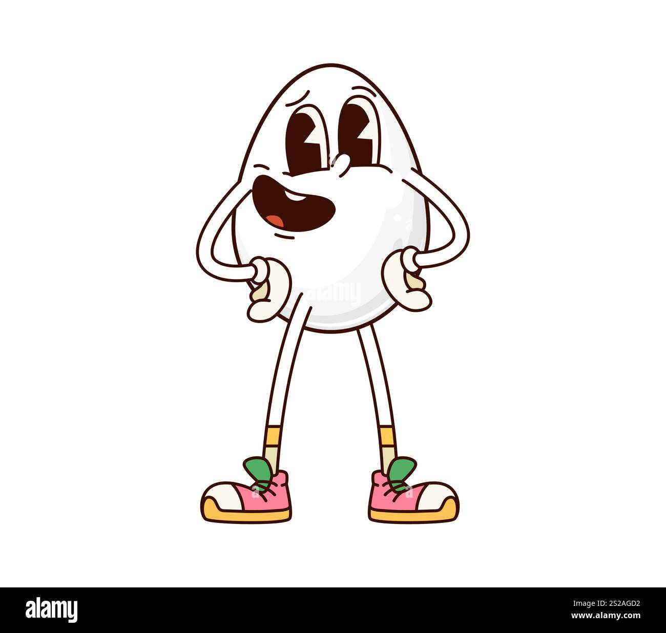 Groovy breakfast egg character. Isolated cartoon vector smiling boiled ...