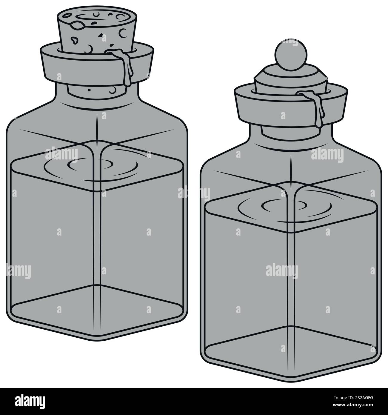 Glass bottle of liquid substances, magic potion containers with cork ...