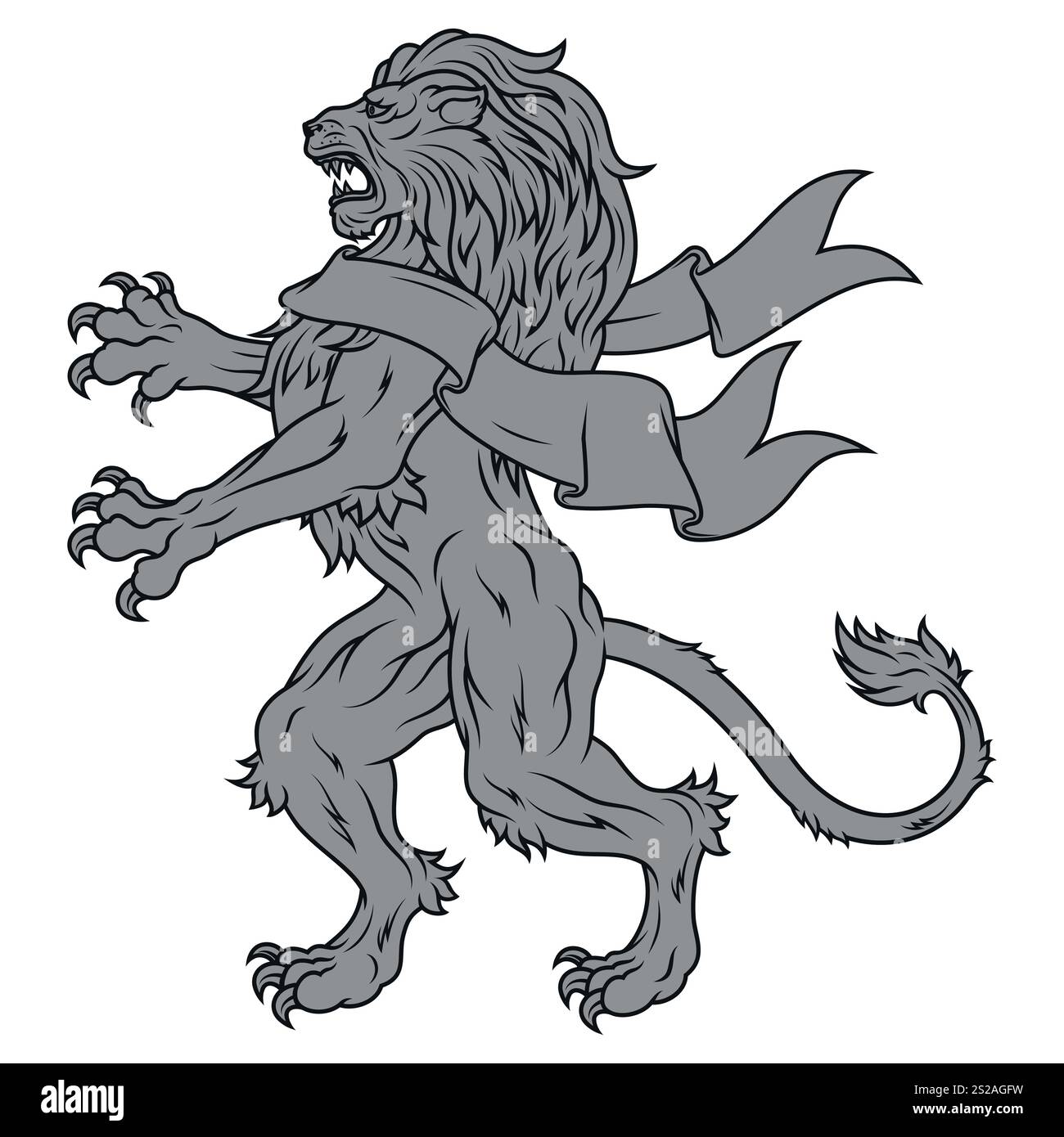 Rampant lion with pennant, heraldic feline with ribbon Stock Vector ...