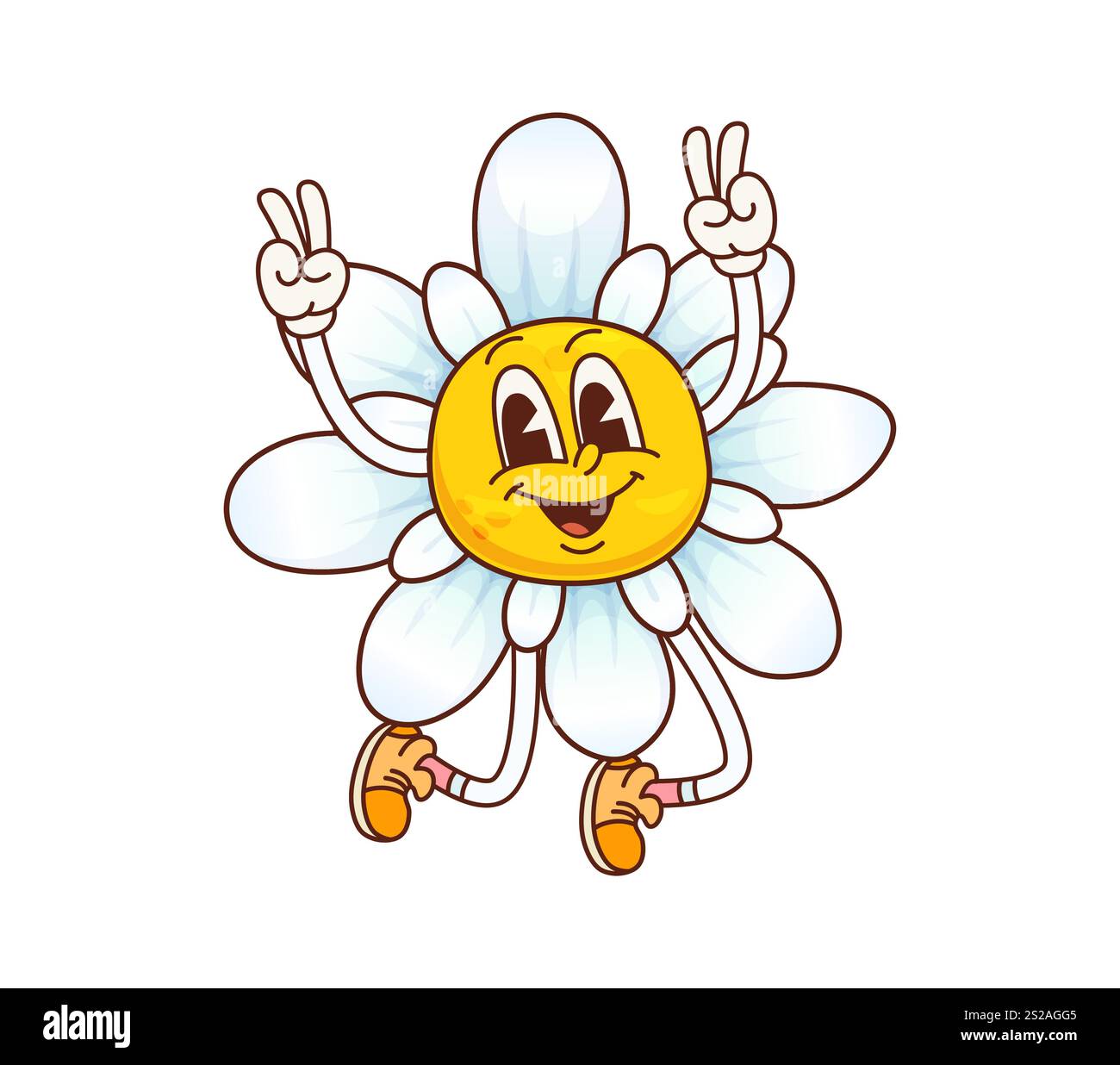 Groovy daisy chamomile flower funny character in retro cartoon, vector ...
