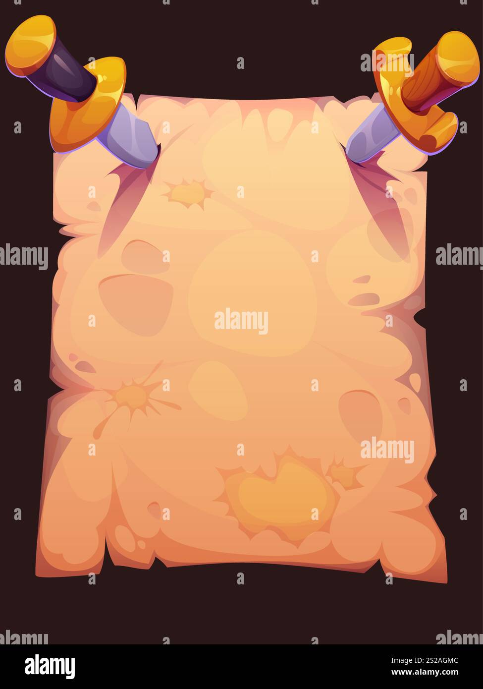 Vintage pirate scroll paper with blades. Vector cartoon old parchment ...