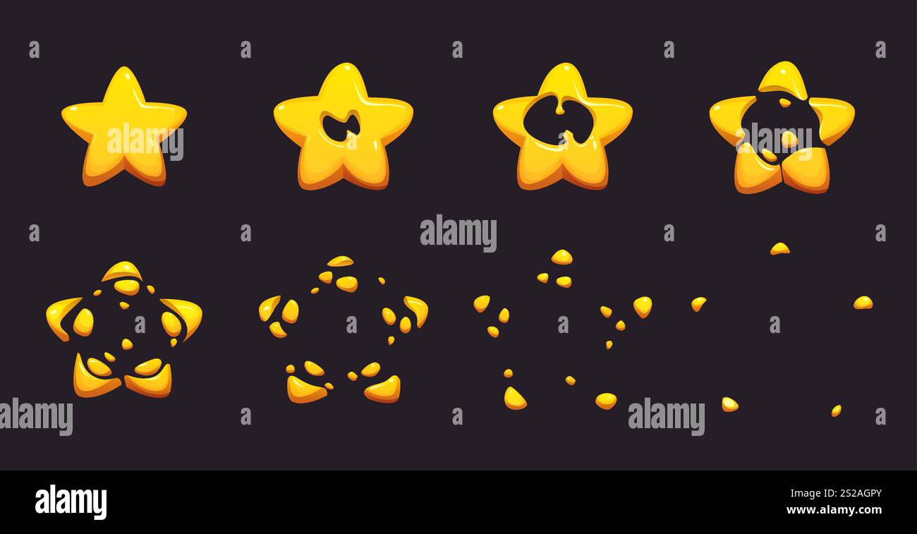 Golden star game sprite animation with sparkles and shine light effect ...