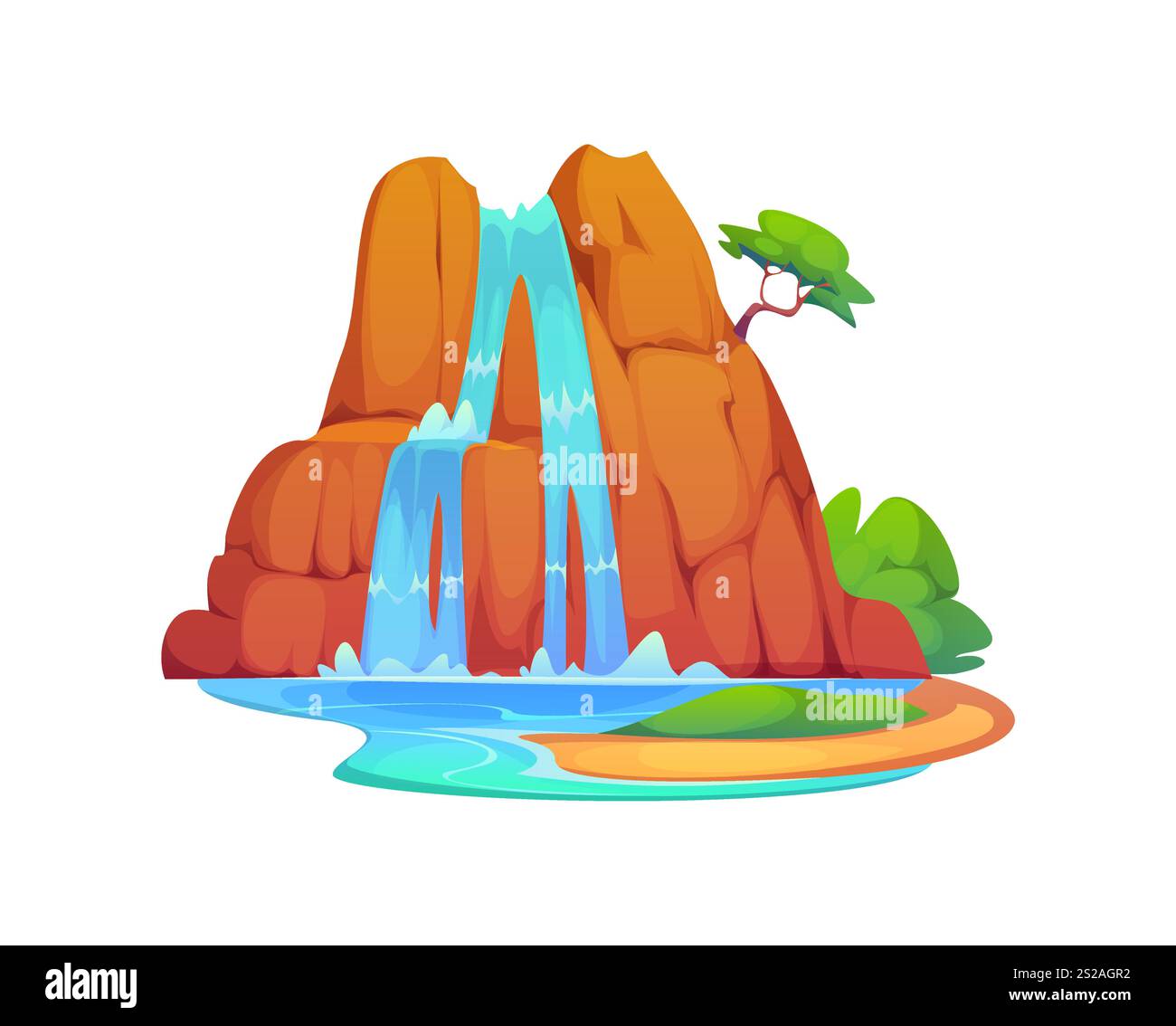 Cartoon jungle forest waterfall, water cascade. Park or garden stream ...
