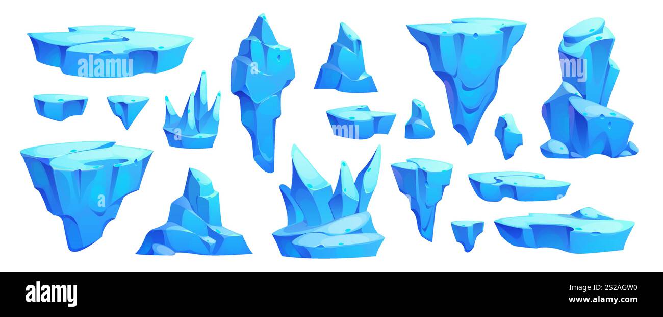 Cartoon ice crystals and frozen arctic iceberg, stalagmite blocks and ...